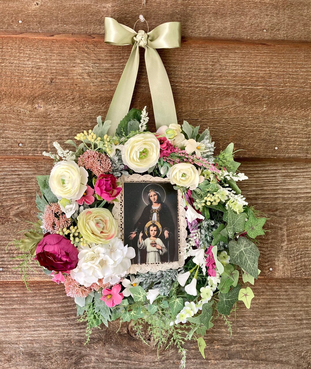 Catholic Floral Wreath, Sacred Heart of Jesus, Vintage Lace Holy Card ...