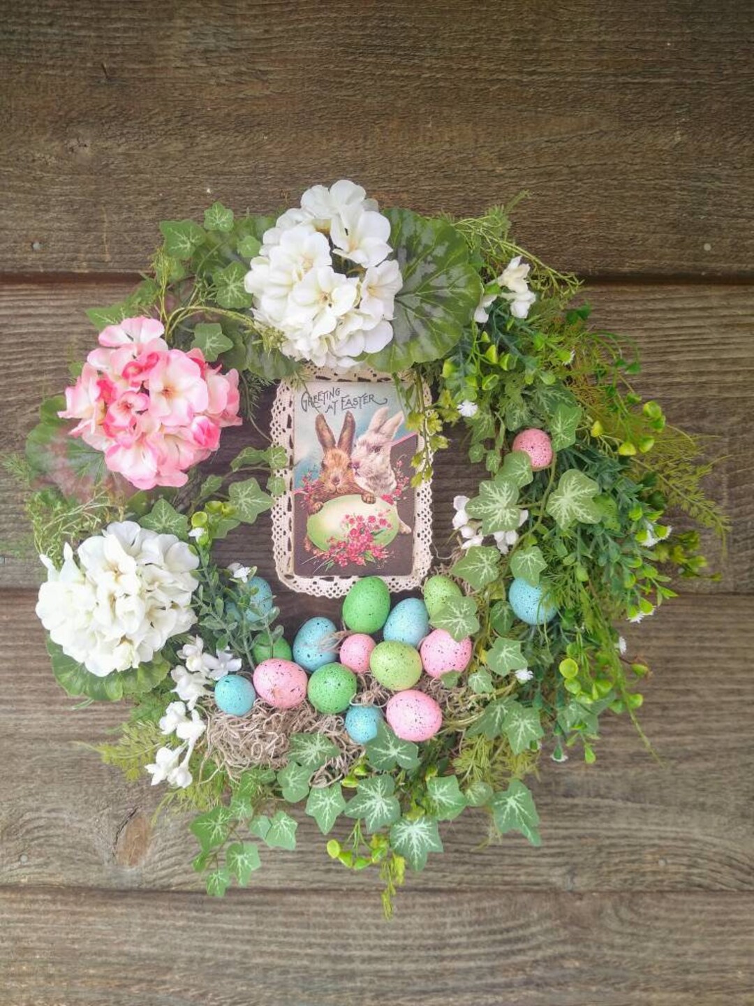 Easter Wreath, Easter Eggs, Bunnies, Happy Easter Wreath, Farmhouse ...