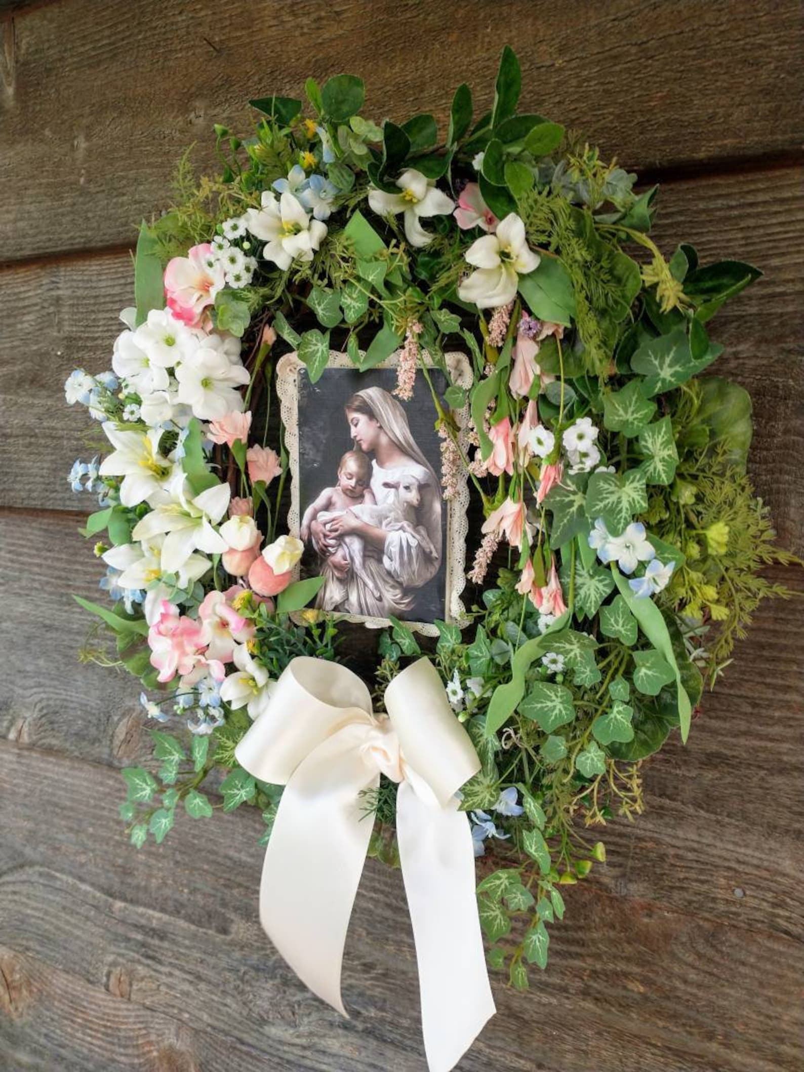 Mother's Day Wreath Catholic Wreath Mary Blessed - Etsy
