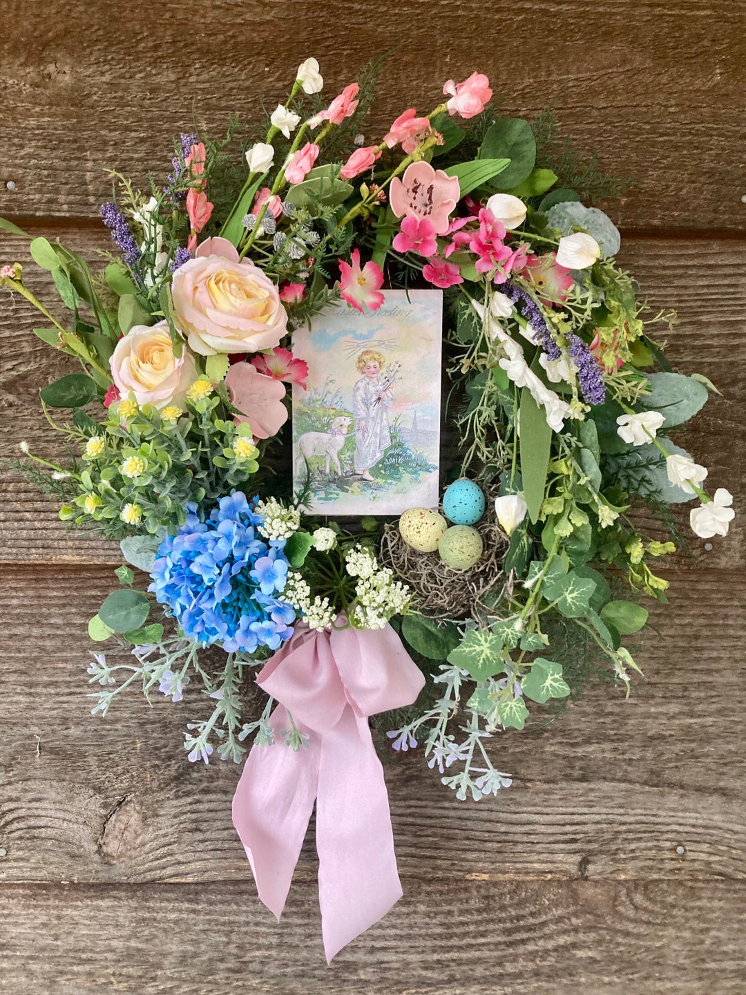 18" or 22" Catholic Easter Wreath, He is Risen, Jesus, Lamb, Farmhouse ...