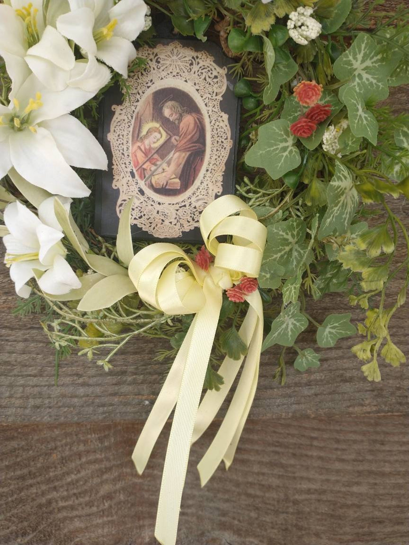 Catholic St. Joseph wreath Saint Joseph vintage Floral | Etsy