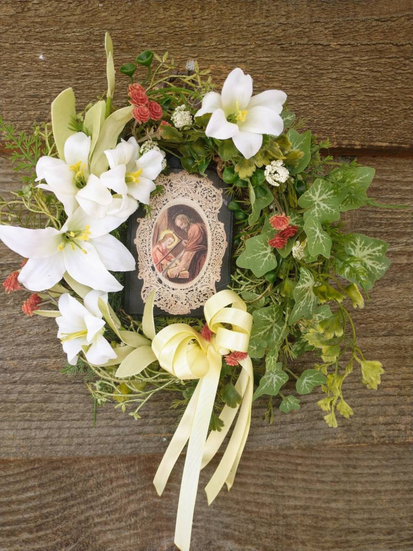 Catholic St. Joseph wreath Saint Joseph vintage Floral | Etsy