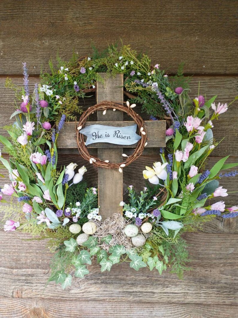 Easter Wreath, Cross Wreath, He is Risen Wreath, Catholic, Christian ...