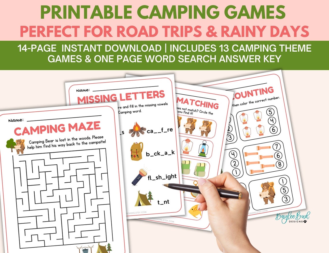 Camping Games, Camping Activity Bundle, Road Trip Games, Camping Maze ...