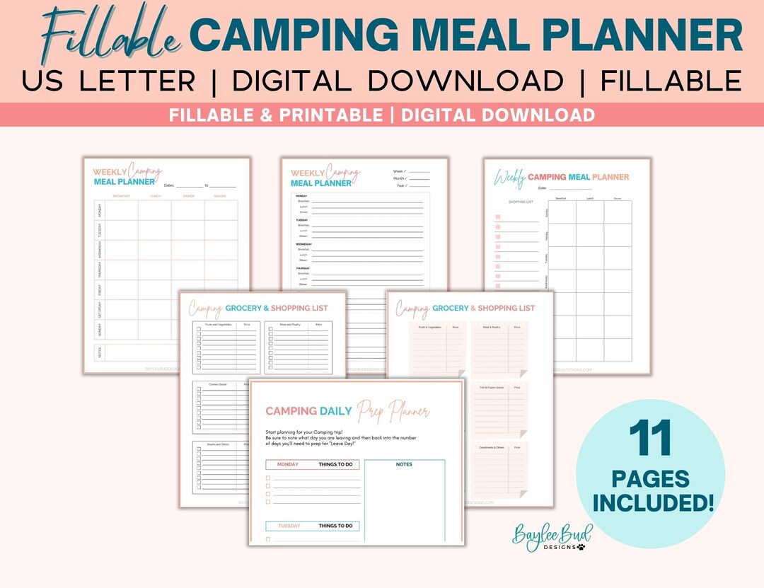 Fillable Camping Meal Planner, Fillable RV Meal Plan, Printable Meal ...