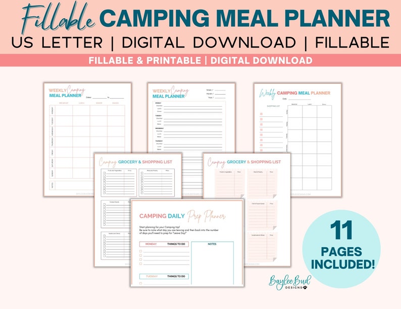 Fillable Camping Meal Planner, Fillable RV Meal Plan, Printable Meal ...