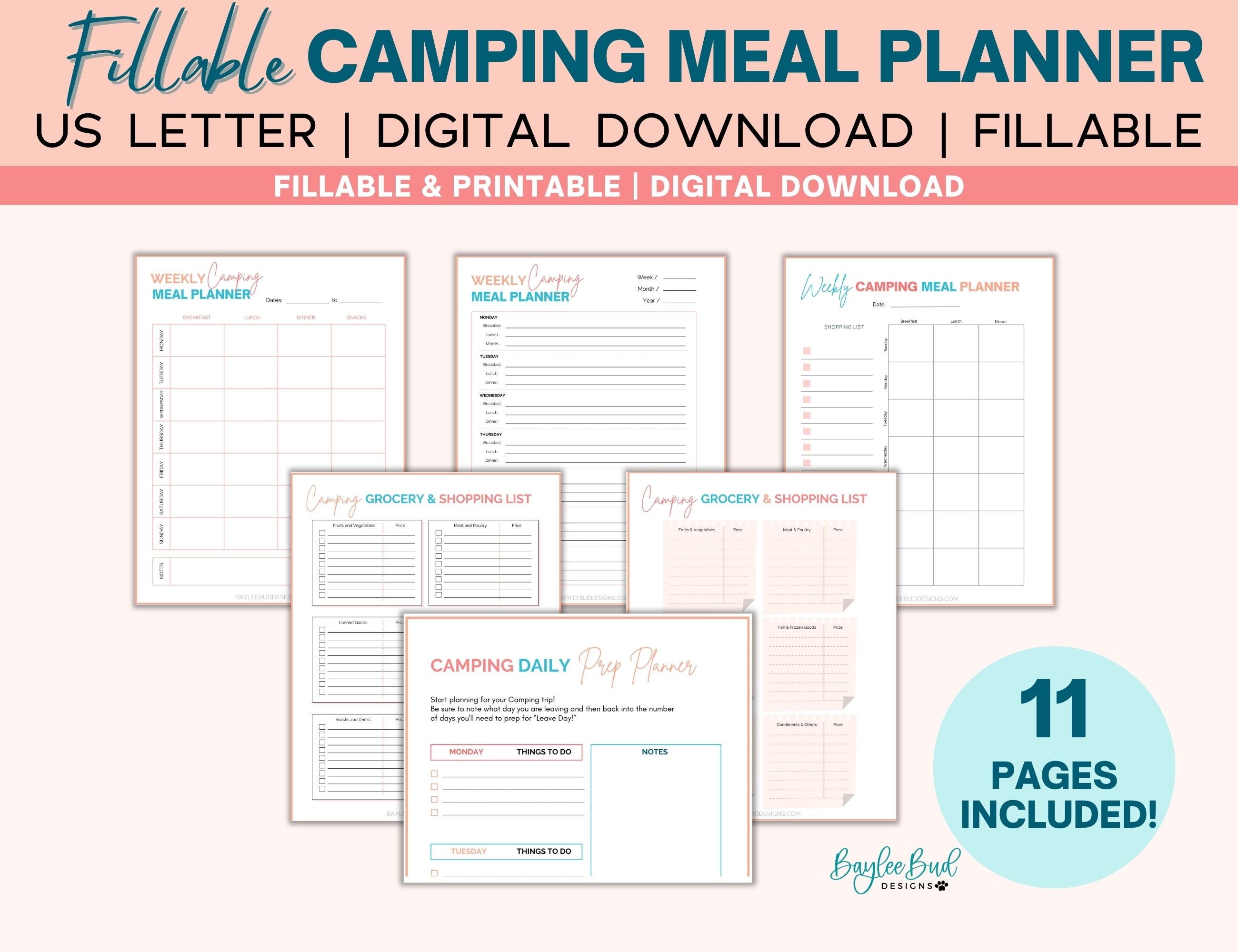 Fillable Camping Meal Planner, Fillable RV Meal Plan, Printable Meal ...