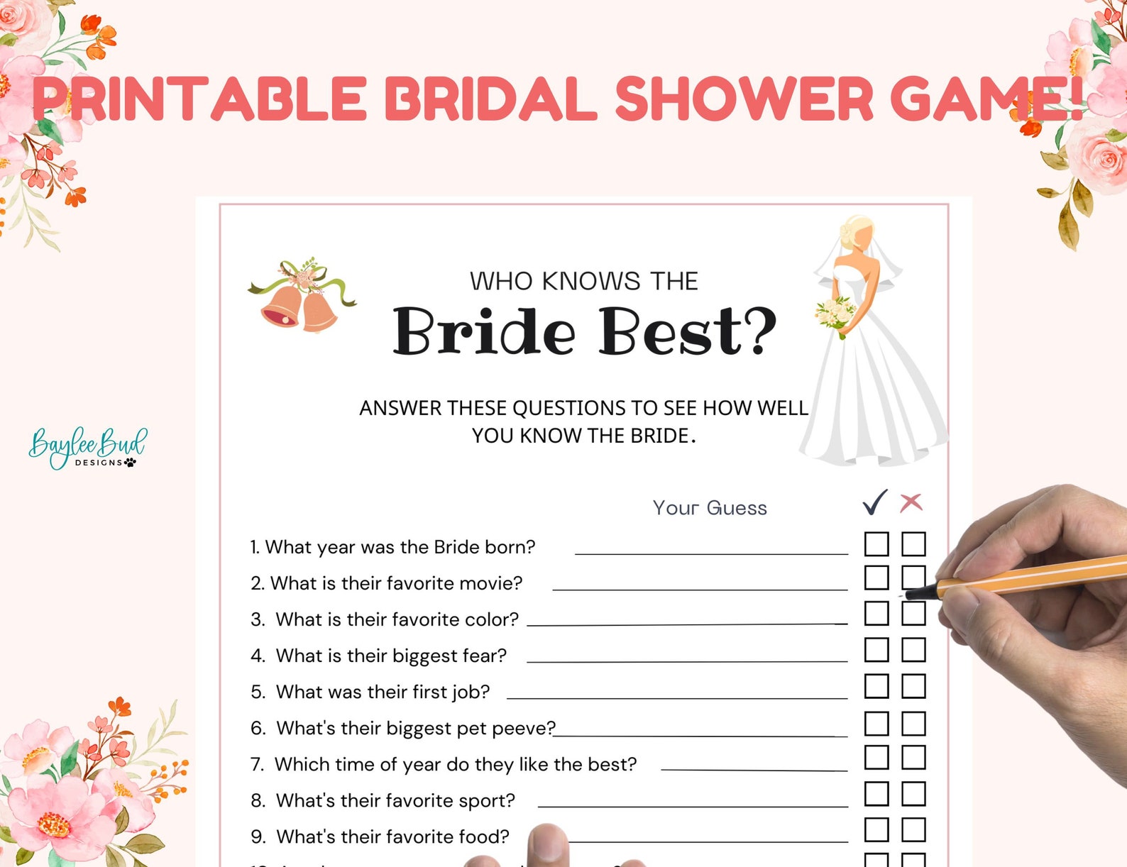 Bridal Shower Game, Who Knows the Bride, Bridal Party Game, Printable ...