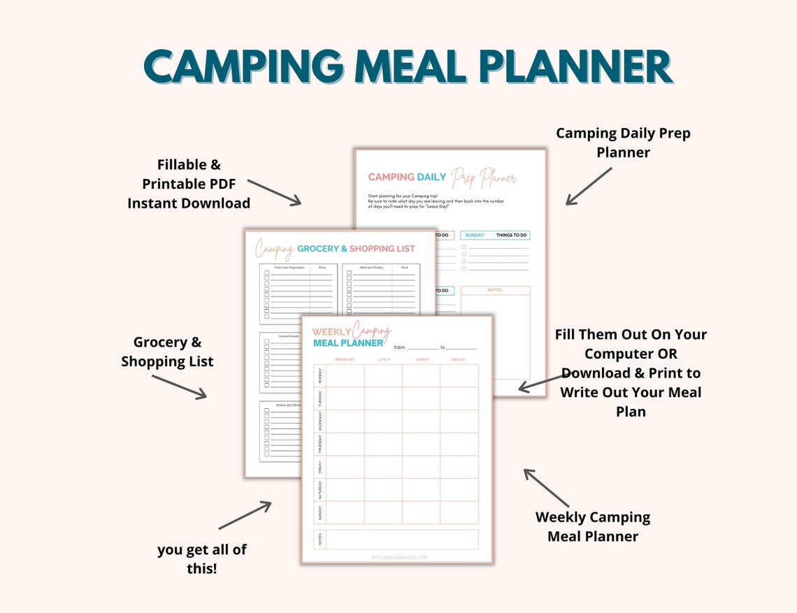 Fillable Camping Meal Planner, Fillable RV Meal Plan, Printable Meal ...