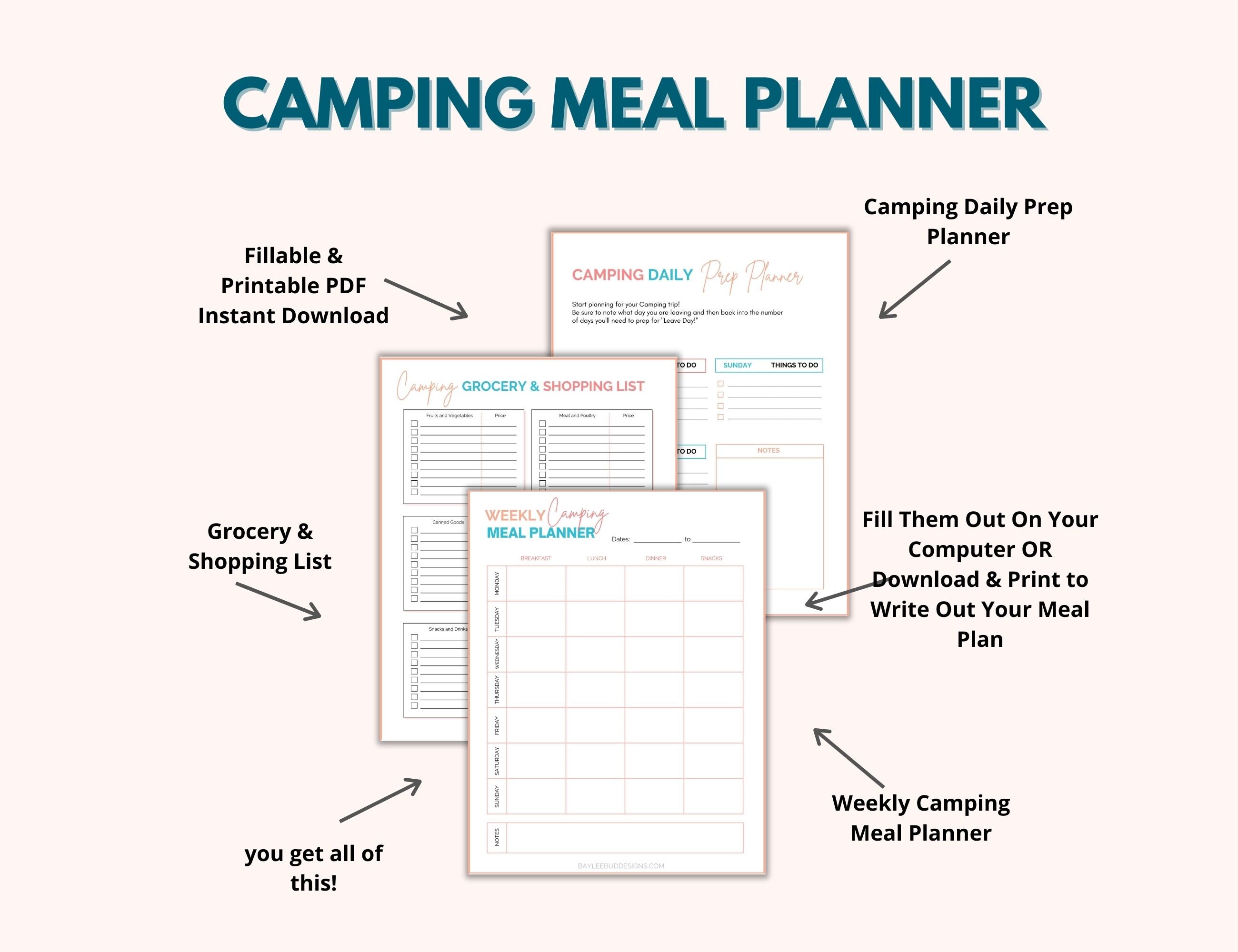 Fillable Camping Meal Planner, Fillable RV Meal Plan, Printable Meal ...