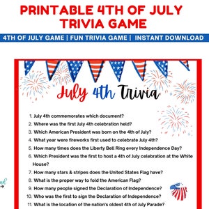 4th of July Trivia Game, July 4th Games, American Trivia, July 4th ...