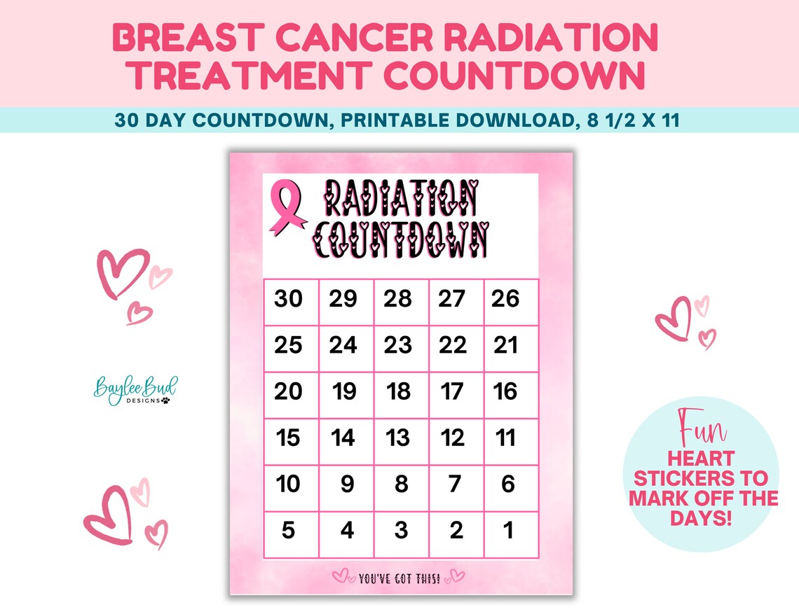 Cancer Countdown Calendar, Breast Cancer Radiation Treatment Countdown ...
