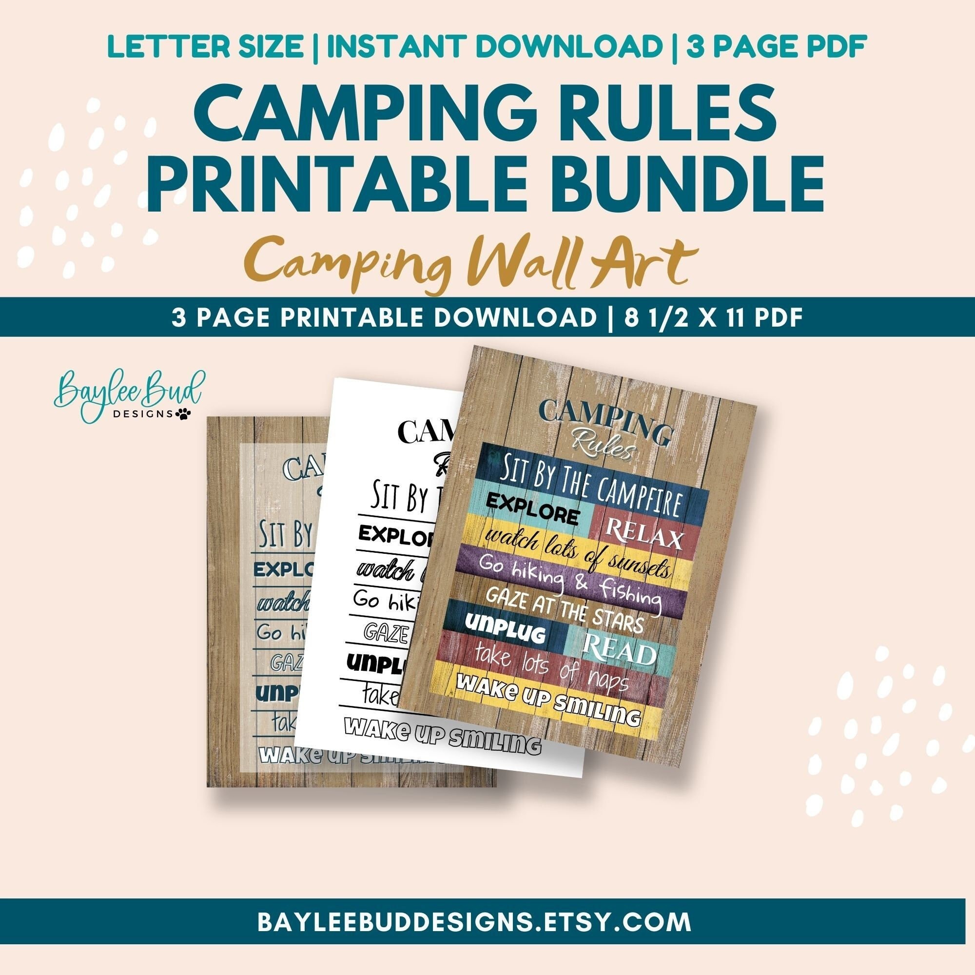 Camping Rules Printable, Camping Wall Art, Camping Sign, Camper Decor ...