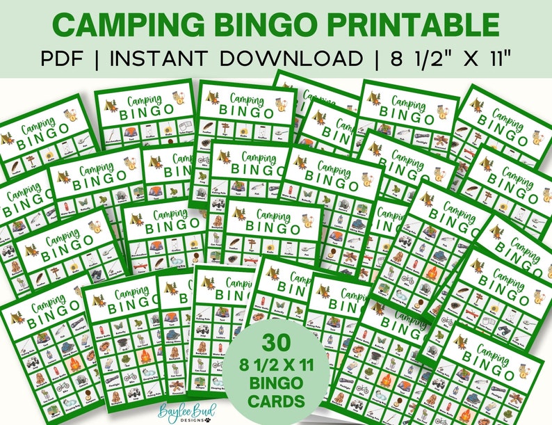 Camping Bingo Cards, Camping Bingo, Camping Bingo Cards for Kids ...