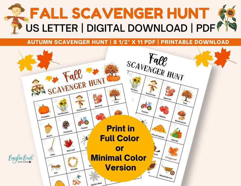 Fall Scavenger Hunt, Fall Kids Scavenger Hunt, Printable Fall Scavenger ...