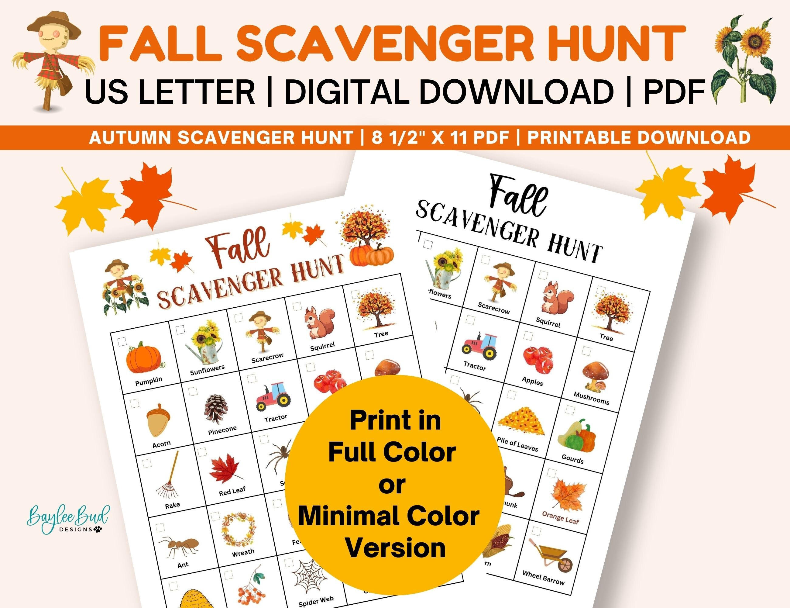 Fall Scavenger Hunt, Fall Kids Scavenger Hunt, Printable Fall Scavenger ...