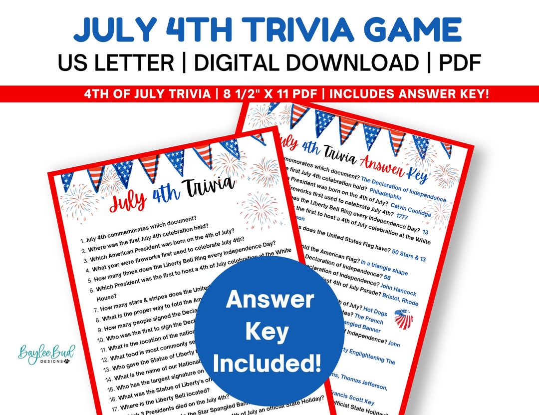 4th of July Trivia Game, July 4th Games, American Trivia, July 4th ...