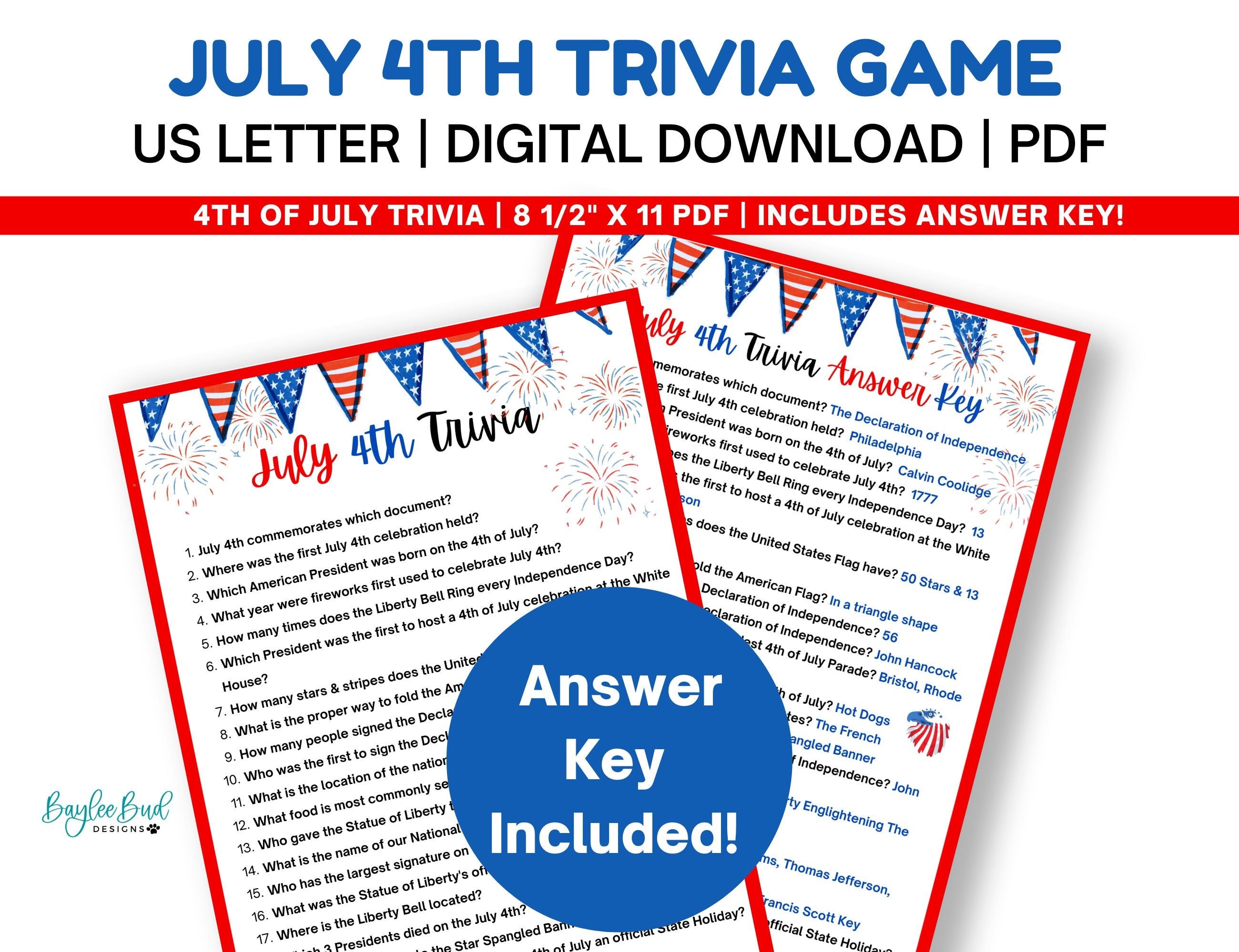 4th of July Trivia Game, July 4th Games, American Trivia, July 4th ...