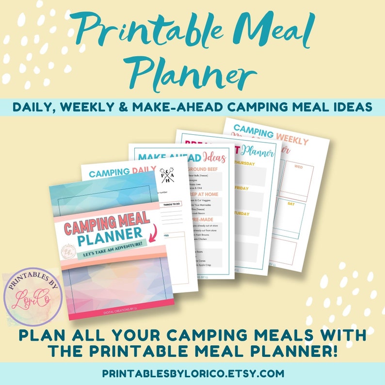 Printable Camping Meal Planner, Camping Shopping List, Weekly Menu ...