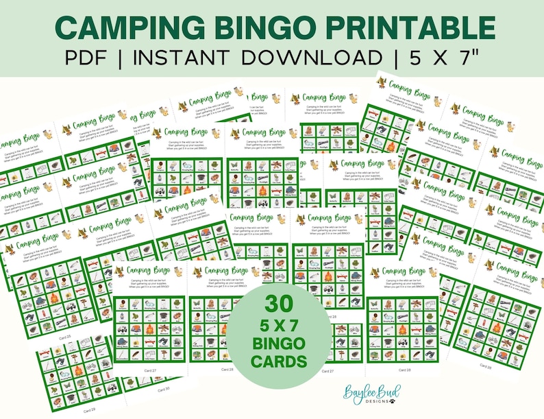 Camping Bingo Cards, Camping Bingo, Camping Bingo Cards for Kids ...