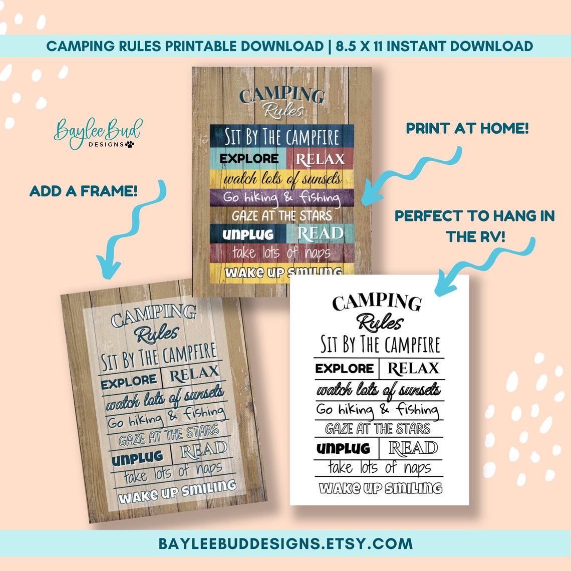 Camping Rules | Camping Rules Printable | Camping Wall Art | Camper ...