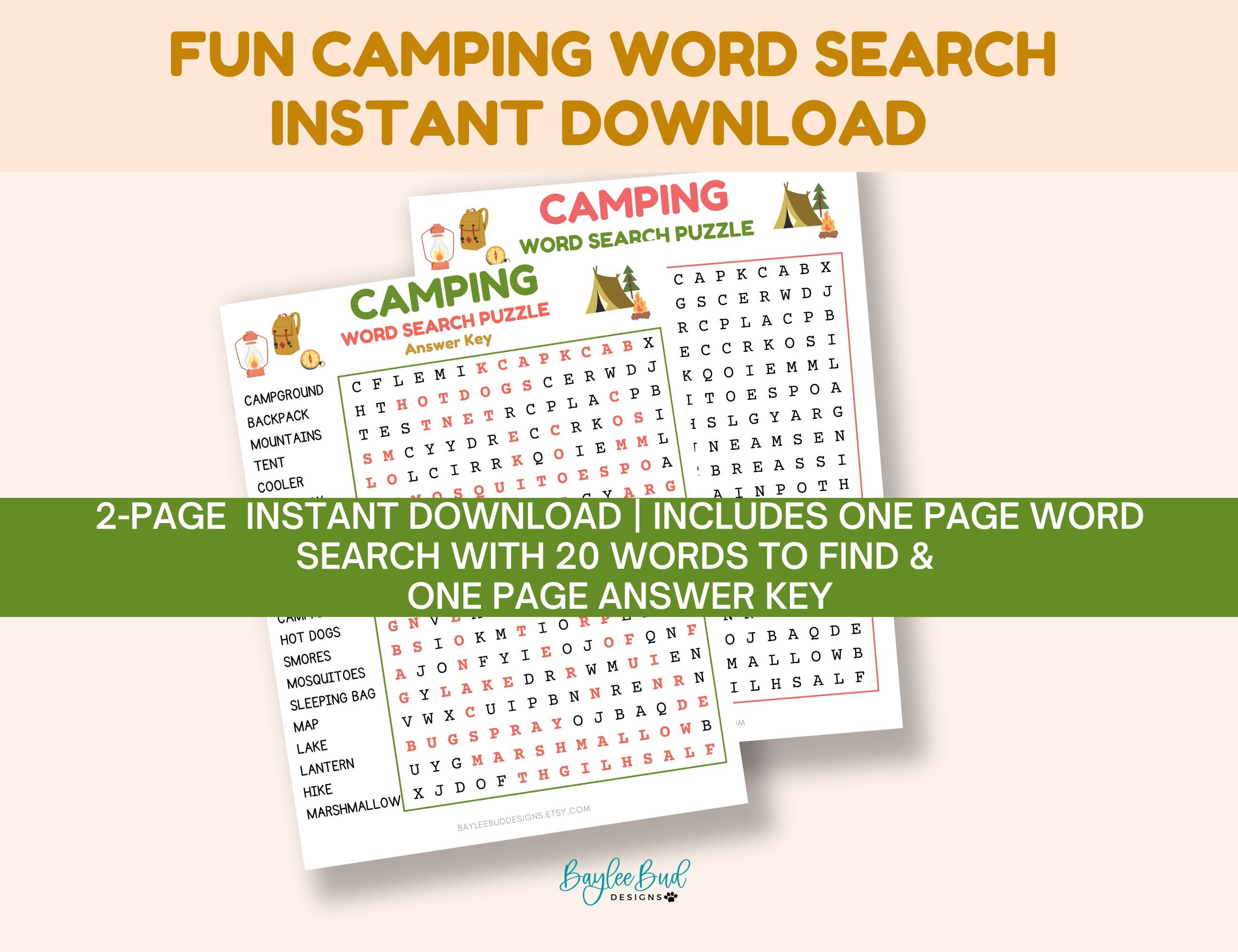 Camping Word Search, Camping Printables, Printable Camping Word Search ...