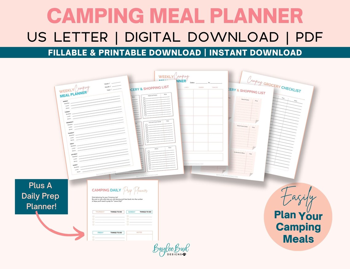 Fillable Camping Meal Planner, Fillable RV Meal Plan, Printable Meal ...