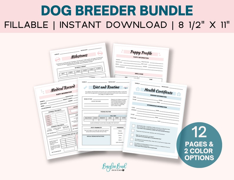 Fillable Breeder Puppy Pack, Breeder Puppy Pack Fillable Forms, Dog ...