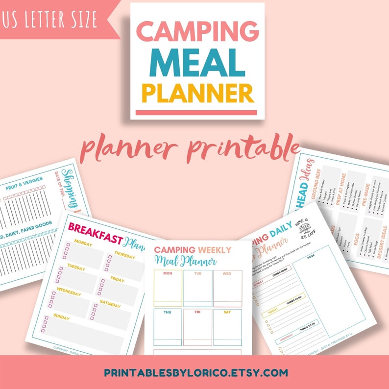 Printable Camping Meal Planner, Camping Shopping List, Weekly Menu ...