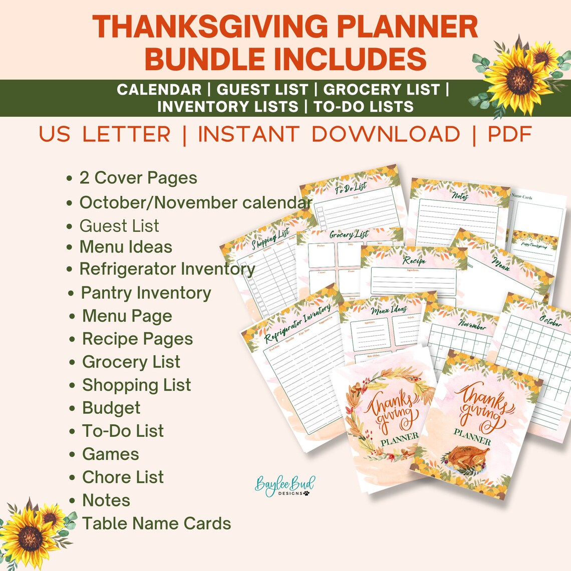 Thanksgiving Planner, Printable Thanksgiving Planner, Thanksgiving Menu ...