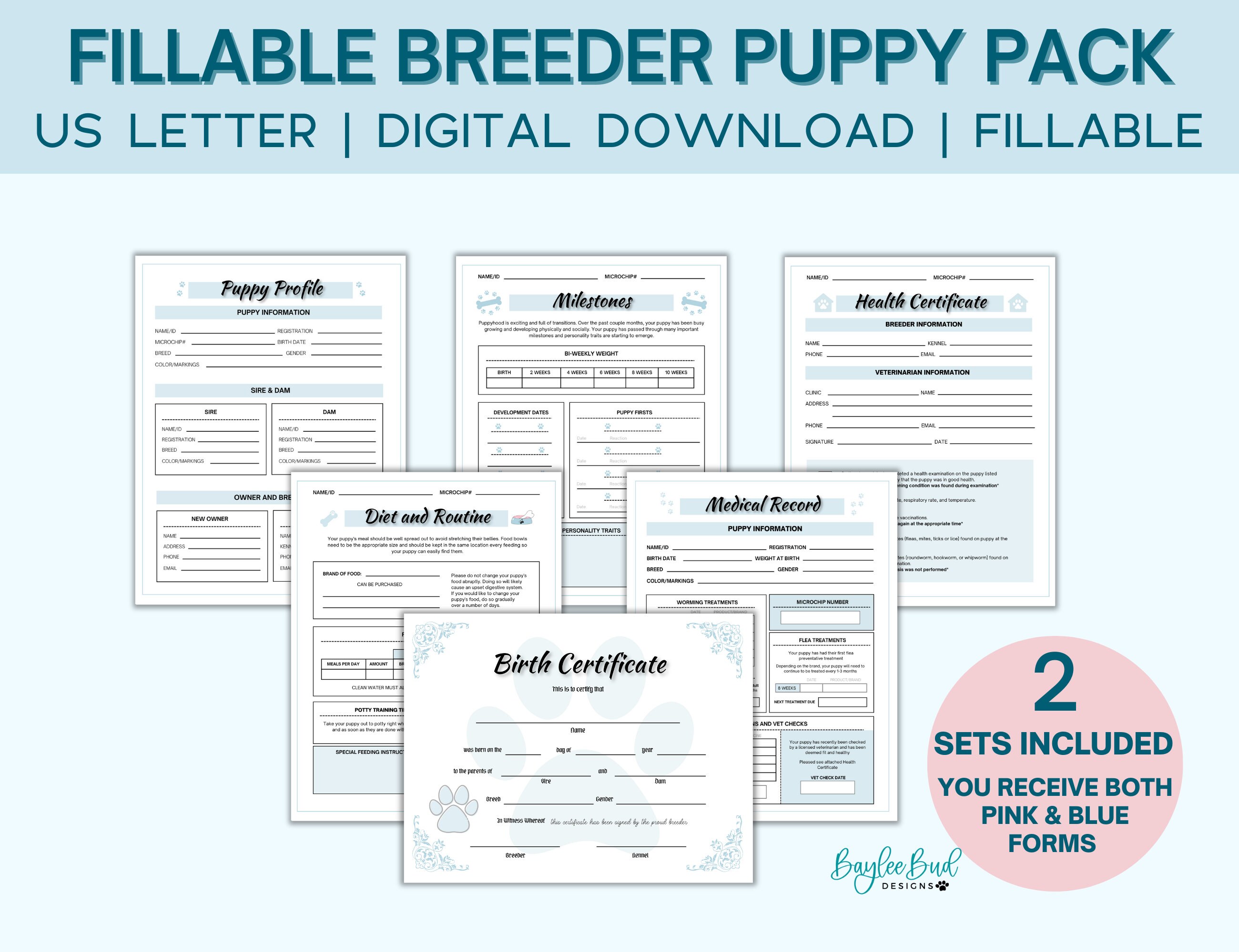 Fillable Breeder Puppy Pack, Breeder Puppy Pack Fillable Forms, Dog ...