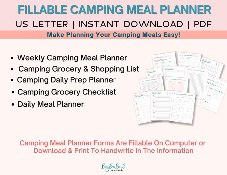 Fillable Camping Meal Planner, Fillable RV Meal Plan, Printable Meal ...