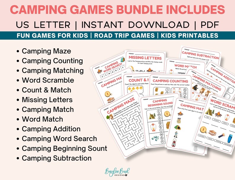 Camping Games, Camping Activity Bundle, Road Trip Games, Camping Maze ...