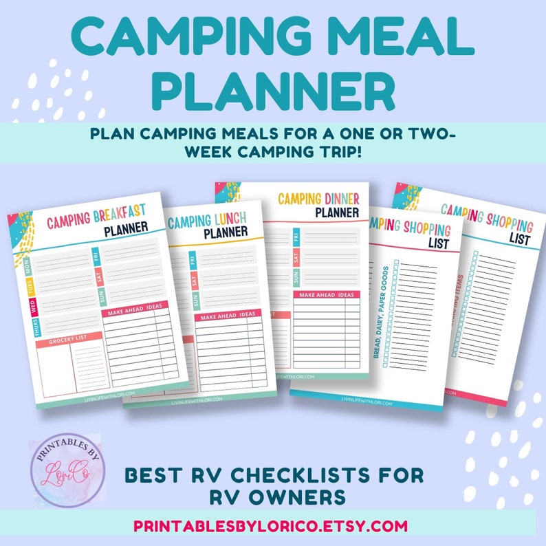 Make Ahead RV Camping Meal Planner, Printable Camping Menu Planner ...
