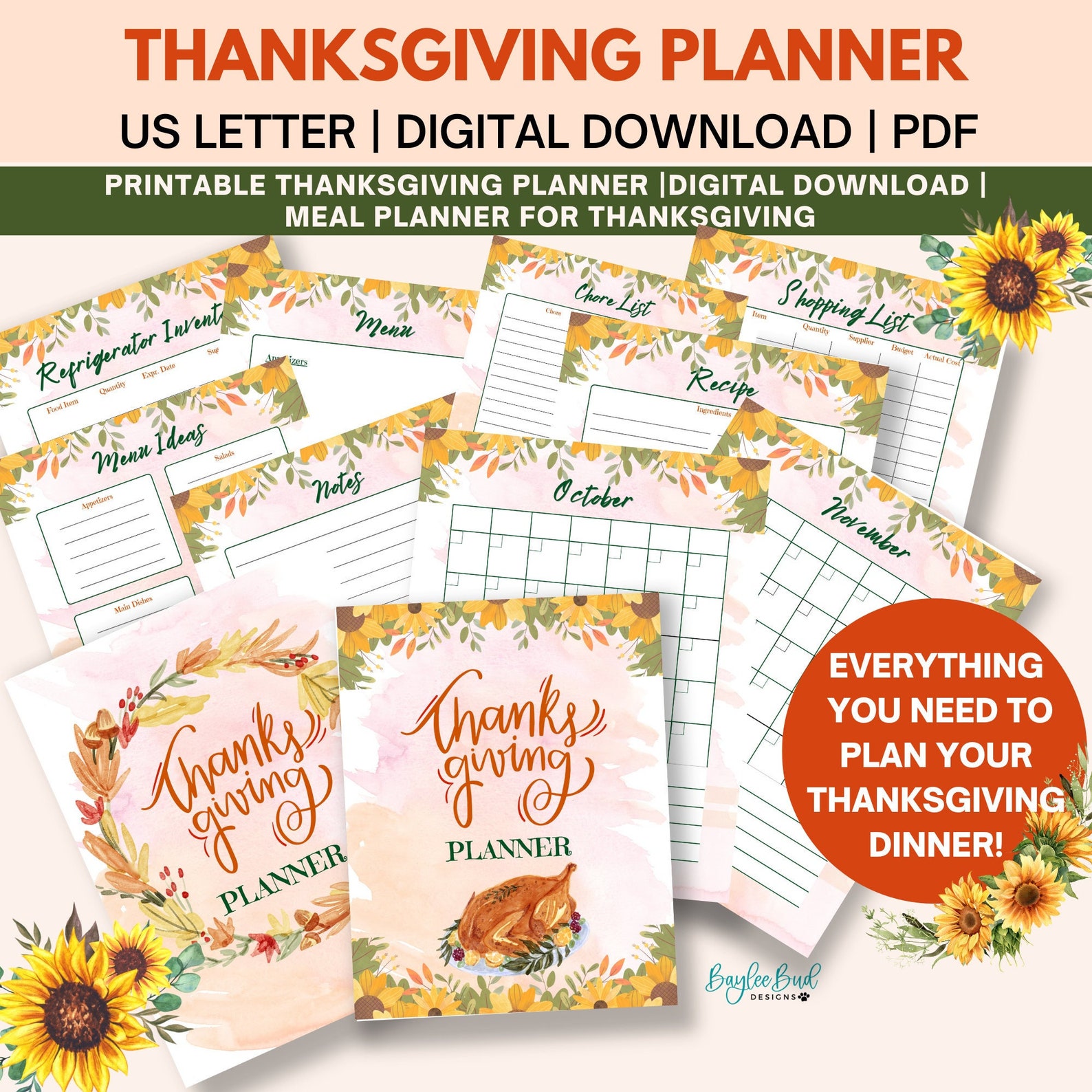 Thanksgiving Planner, Printable Thanksgiving Planner, Thanksgiving Menu ...