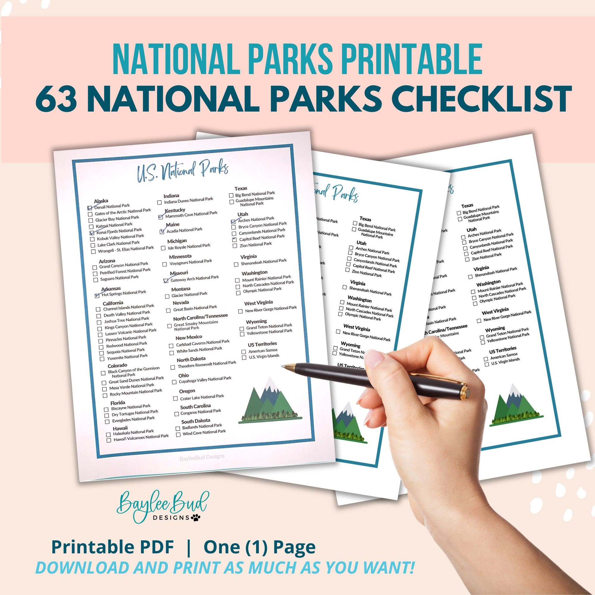 US National Parks Checklist | National Parks Checklist Printable | 63 ...