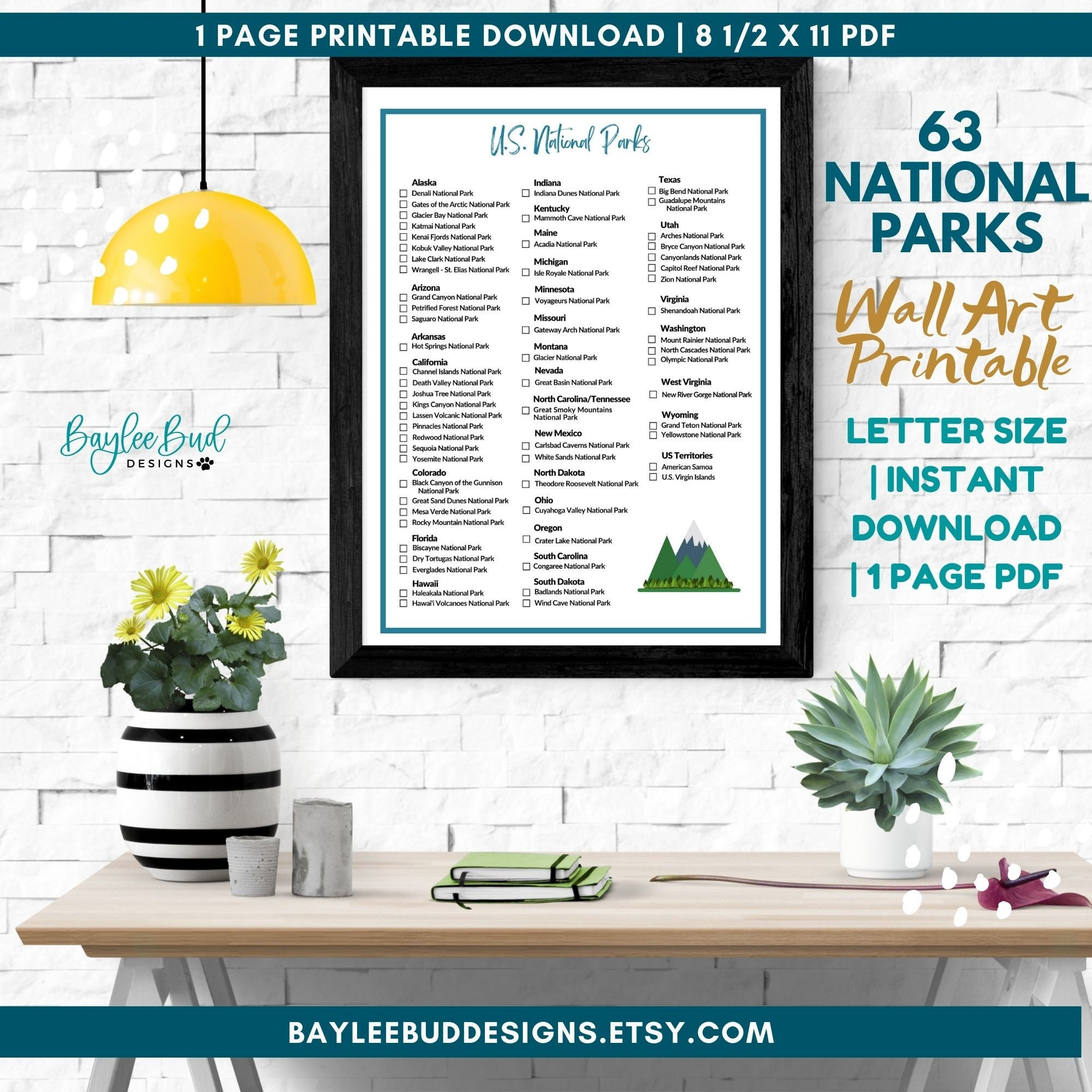 National Parks Checklist Printable | US National Parks Checklist | 63 ...