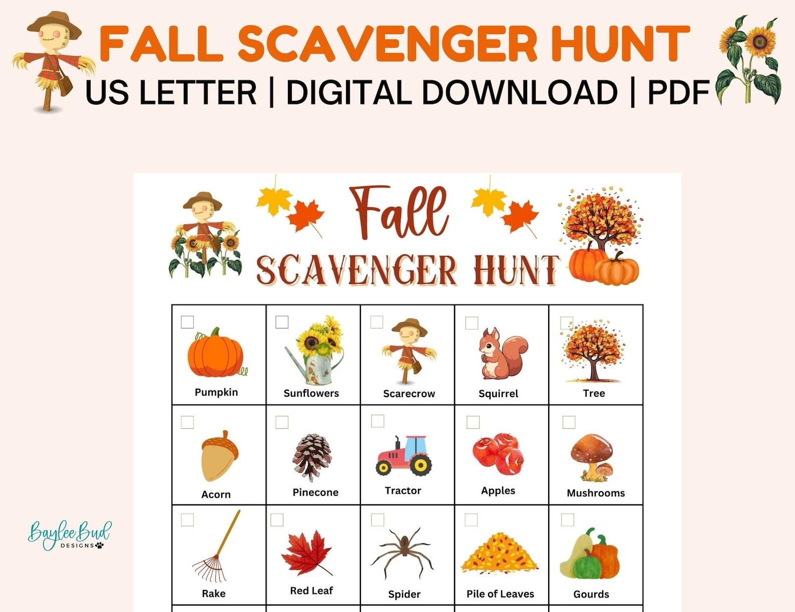 Fall Scavenger Hunt, Fall Kids Scavenger Hunt, Printable Fall Scavenger ...