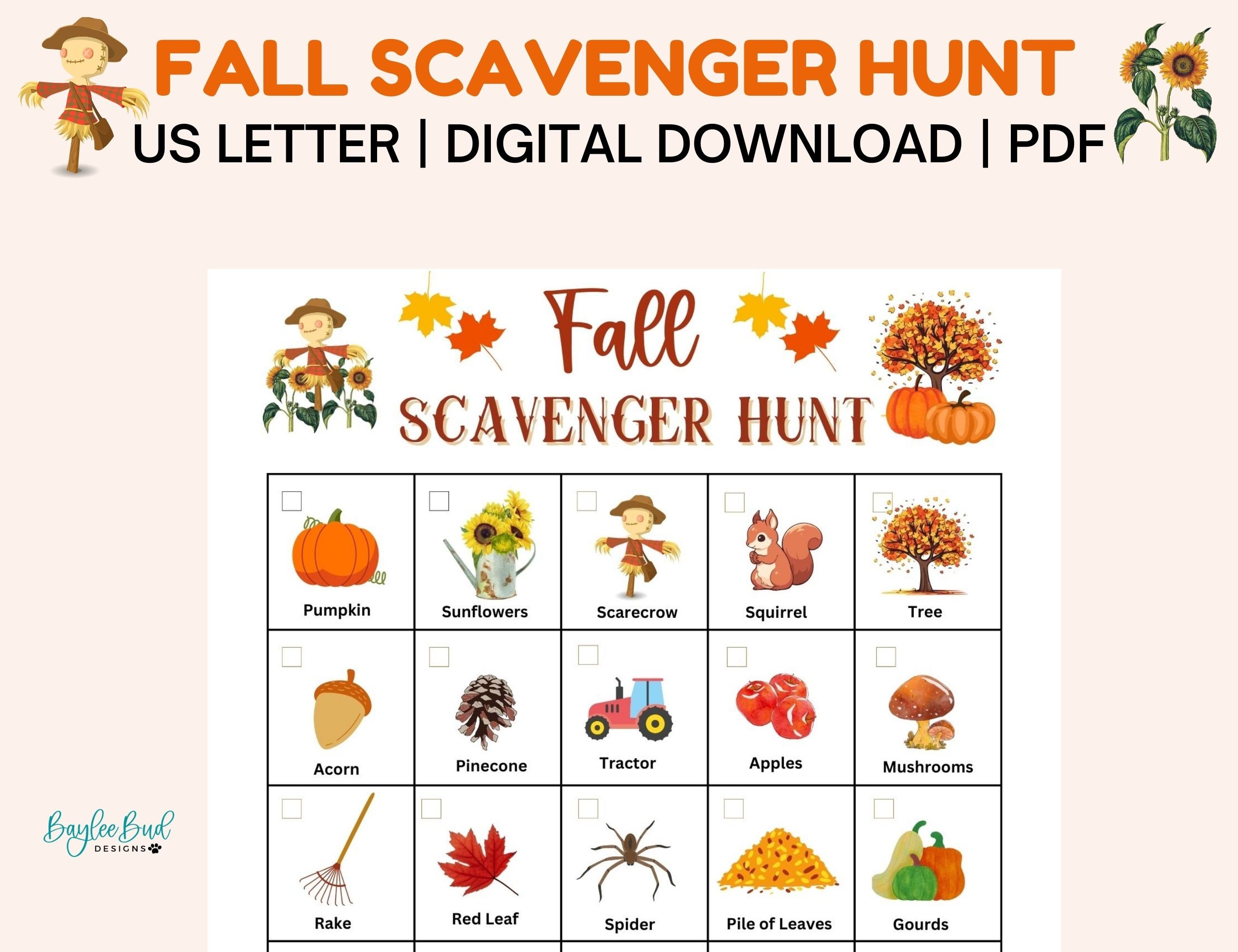 Fall Scavenger Hunt, Fall Kids Scavenger Hunt, Printable Fall Scavenger ...