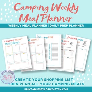 Printable Camping Meal Planner, Camping Shopping List, Weekly Menu ...