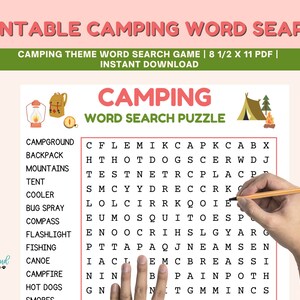 Camping Word Search, Camping Printables, Printable Camping Word Search ...