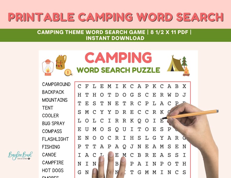 Camping Word Search, Camping Printables, Printable Camping Word Search ...