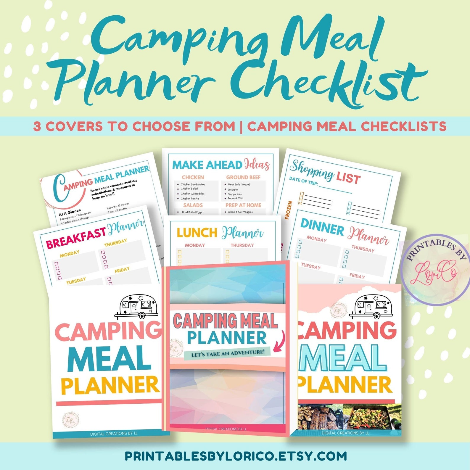 Printable Camping Meal Planner Camping Shopping List Weekly | Etsy