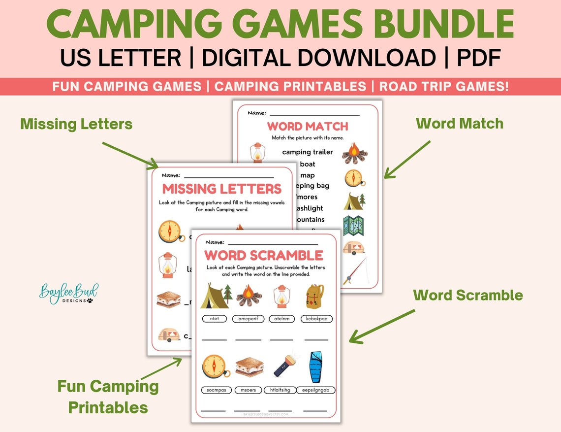 Camping Games, Camping Activity Bundle, Road Trip Games, Camping Maze ...