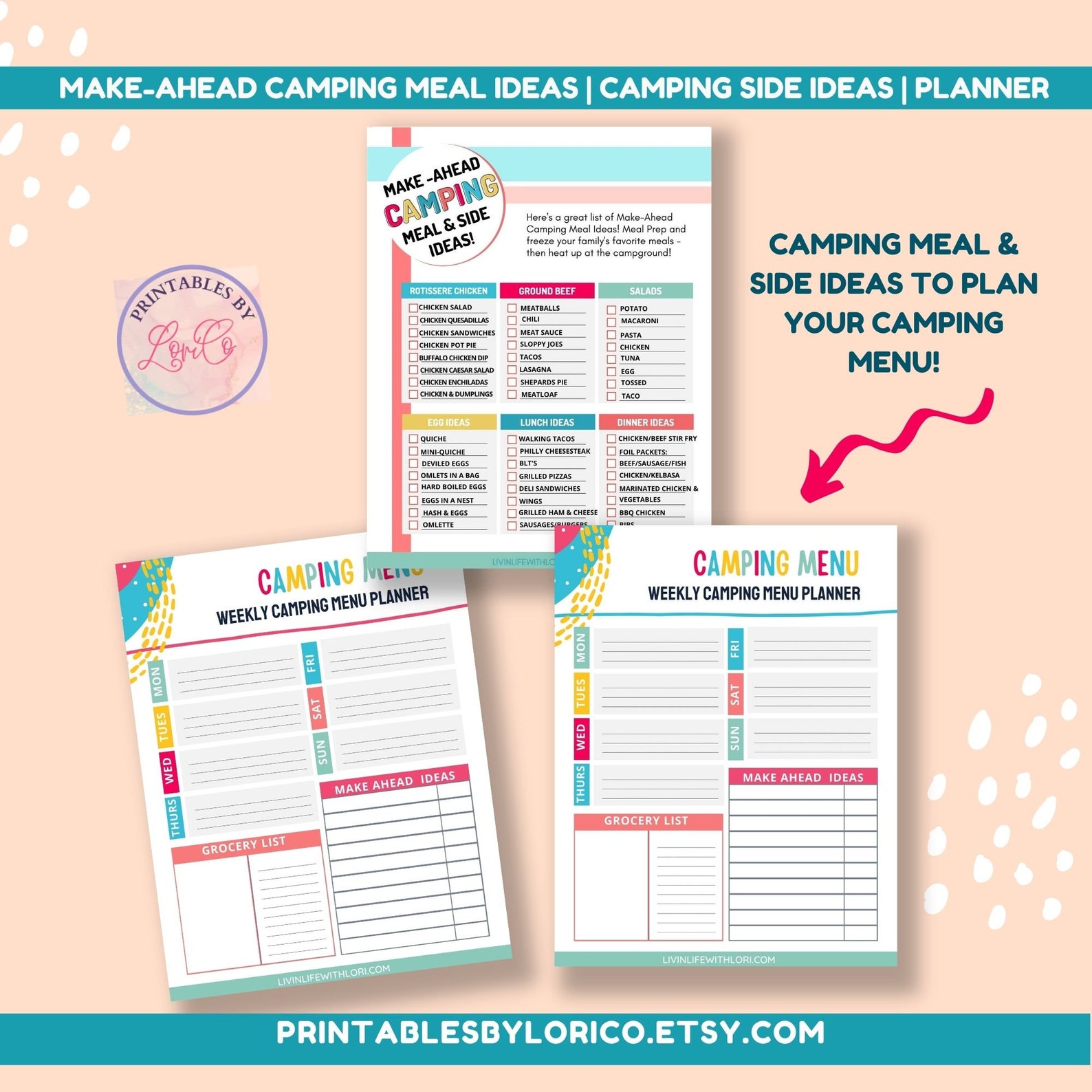 Make Ahead RV Camping Meal Planner, Printable Camping Menu Planner ...