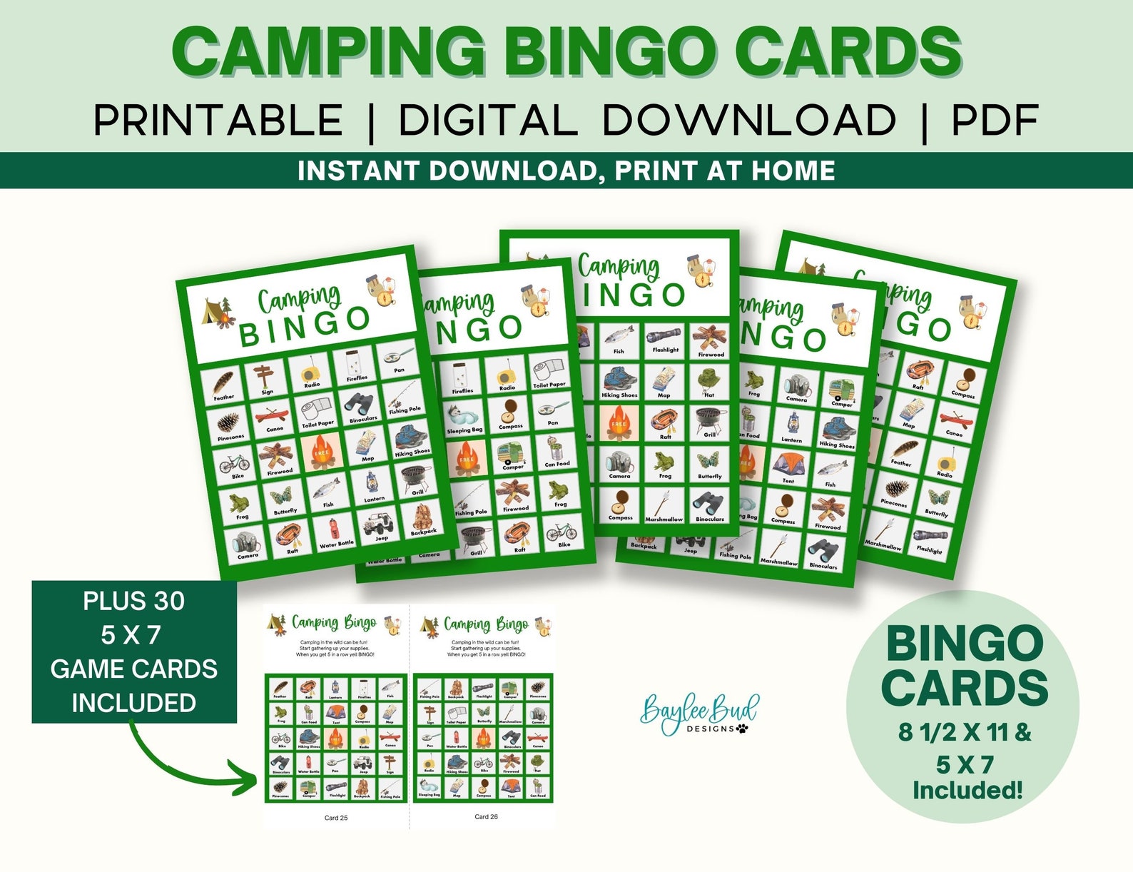 Camping Bingo Cards, Camping Bingo, Camping Bingo Cards for Kids ...