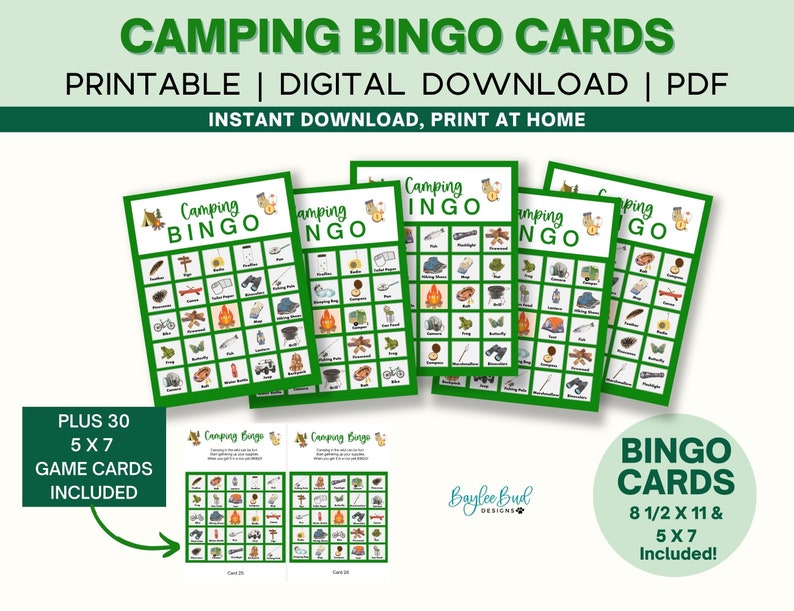 Camping Bingo Cards, Camping Bingo, Camping Bingo Cards for Kids ...