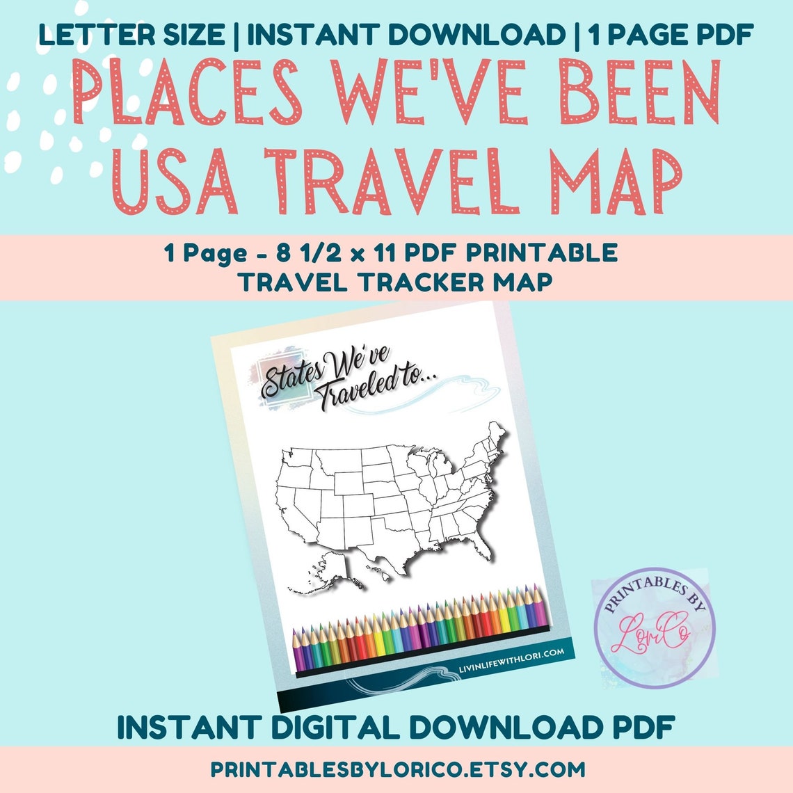 Places I've Been Map, Travel Tracker Map, Places Visited Map, USA Map ...