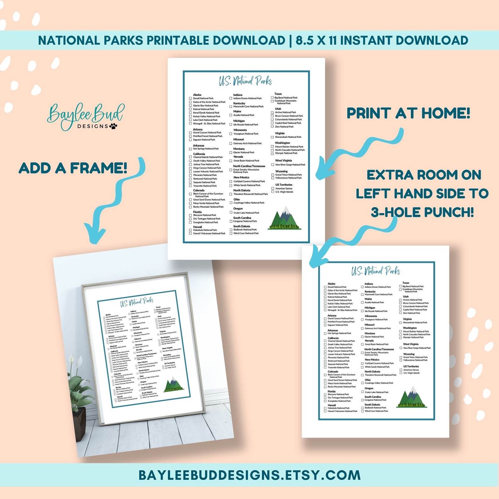 National Parks Checklist Printable | US National Parks Checklist | 63 ...