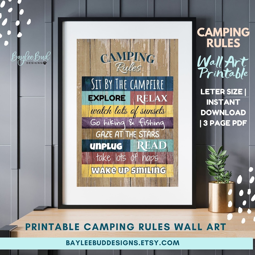 Camping Rules Printable, Camping Wall Art, Camping Sign, Camper Decor ...
